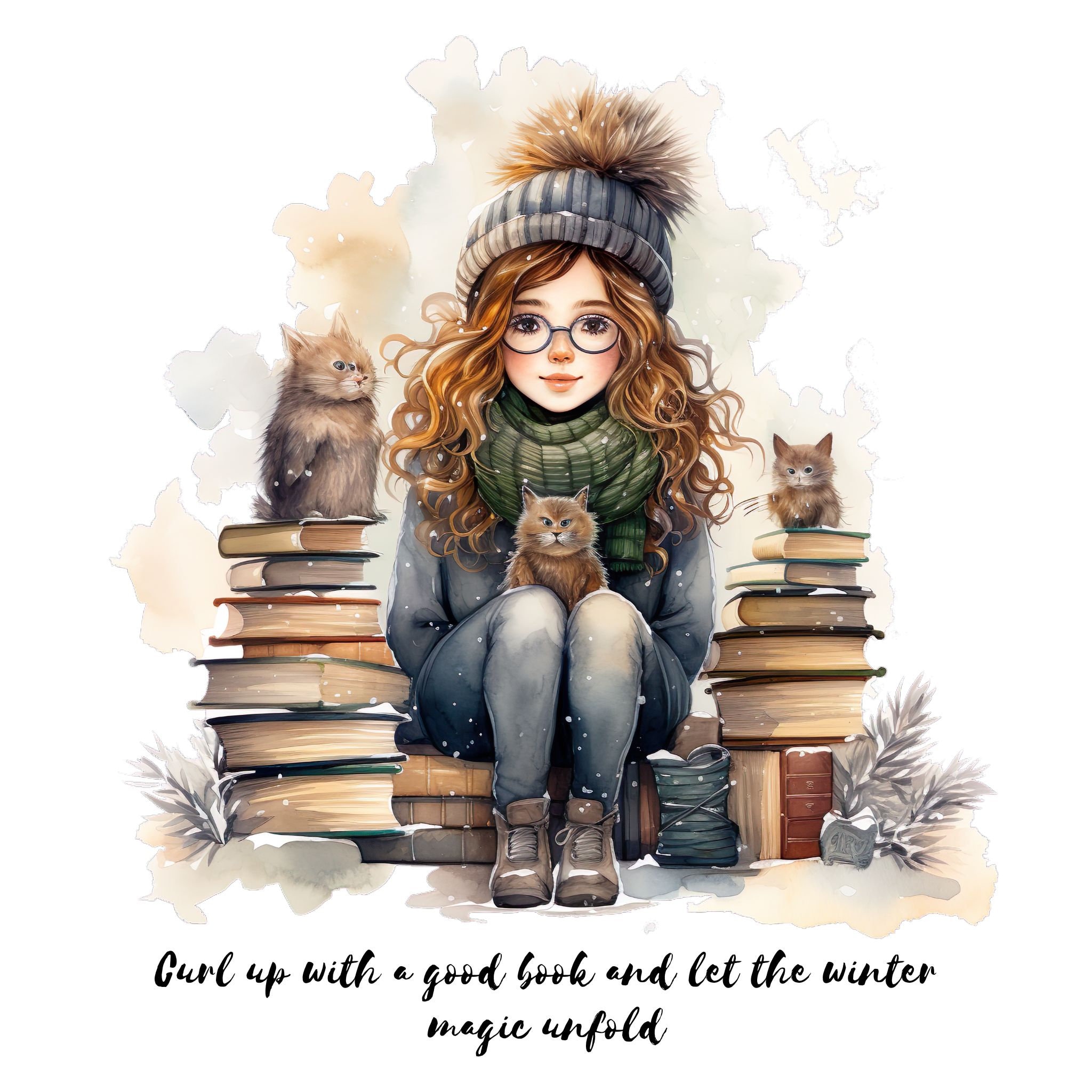 Booklover Clipart Bundle 17 Watercolor PNG Winter Cozy Bookworm Life ...