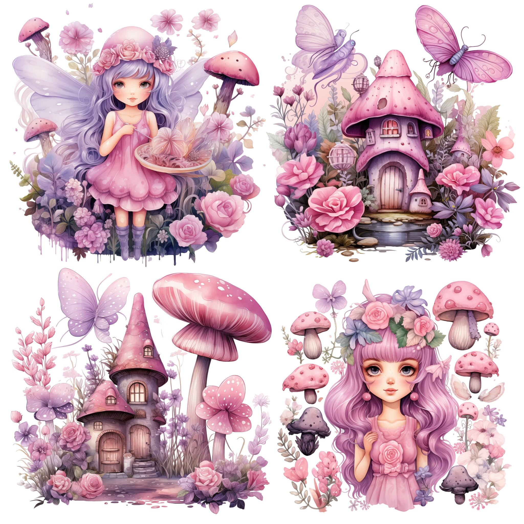 Fairy Mushroom Clipart Watercolor Fairy Mushroom House Garden Clipart ...
