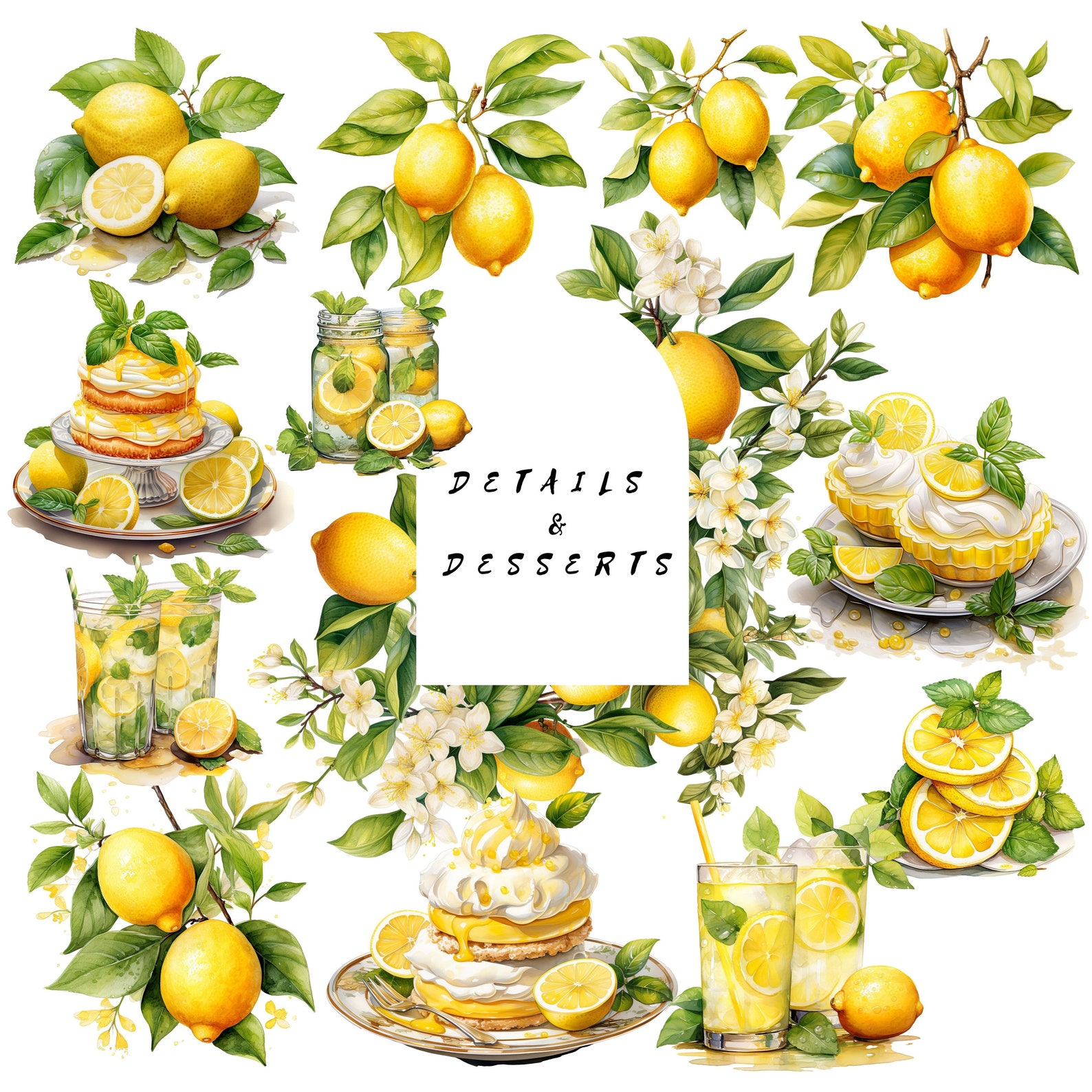Watercolor Lemon Clipart PNG | Instant Download | Lemonade PNG | Floral ...