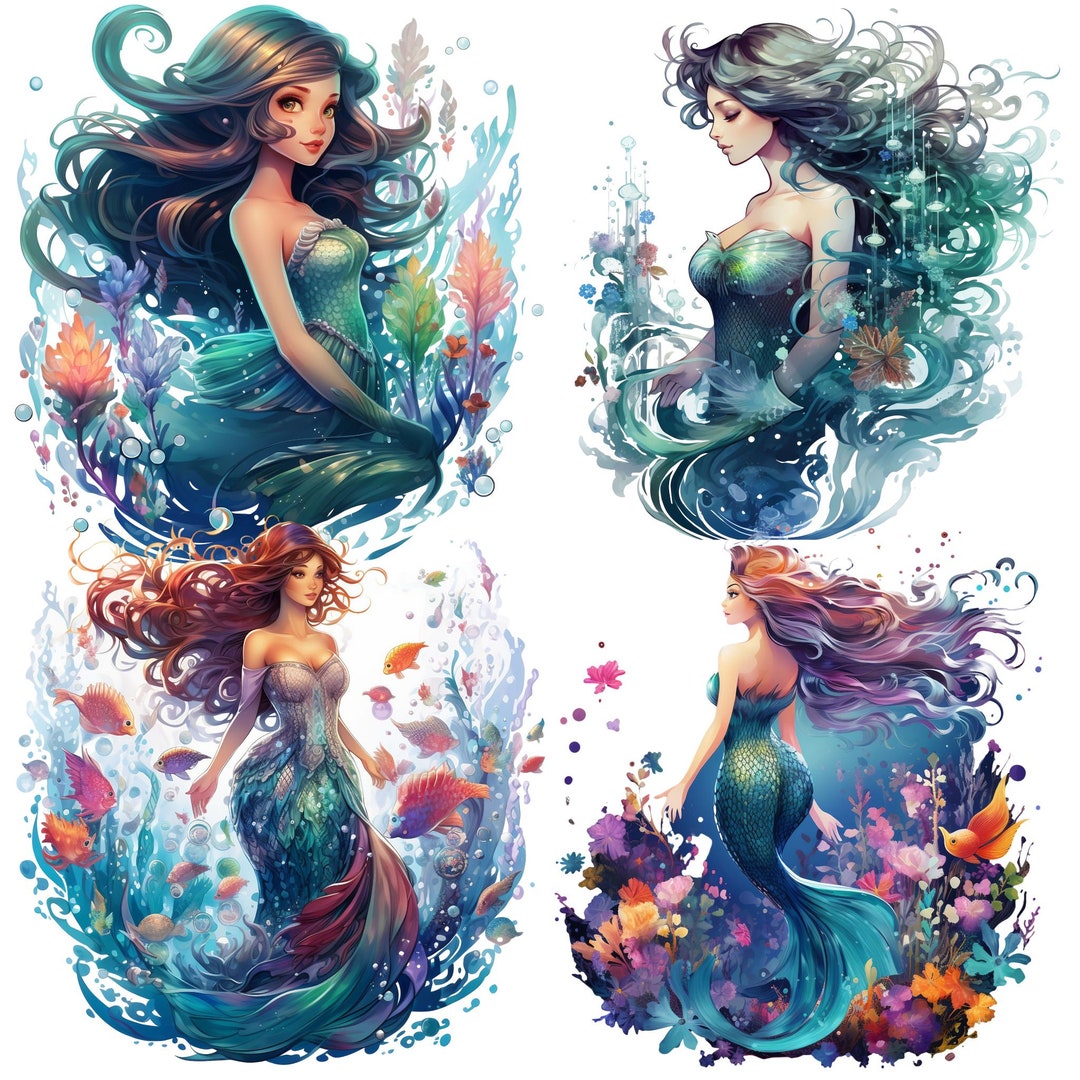 Cute Mermaid Clipart Bundle Pastel Water Mermaid Sea Princess Under the ...