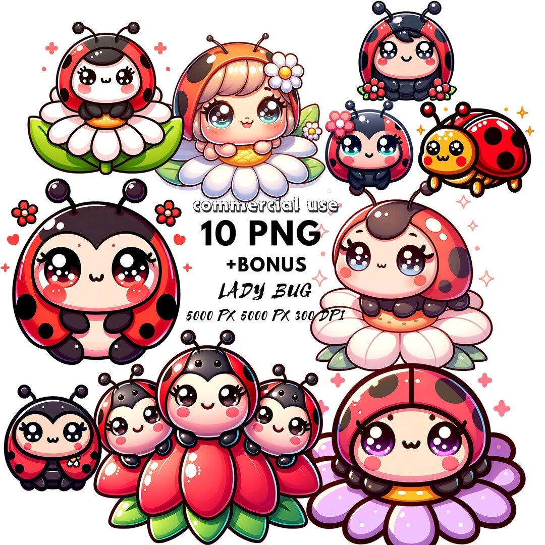 Cute Ladybug Clipart - Funny Insect PNG - Watercolor Lady Bug - Digital ...