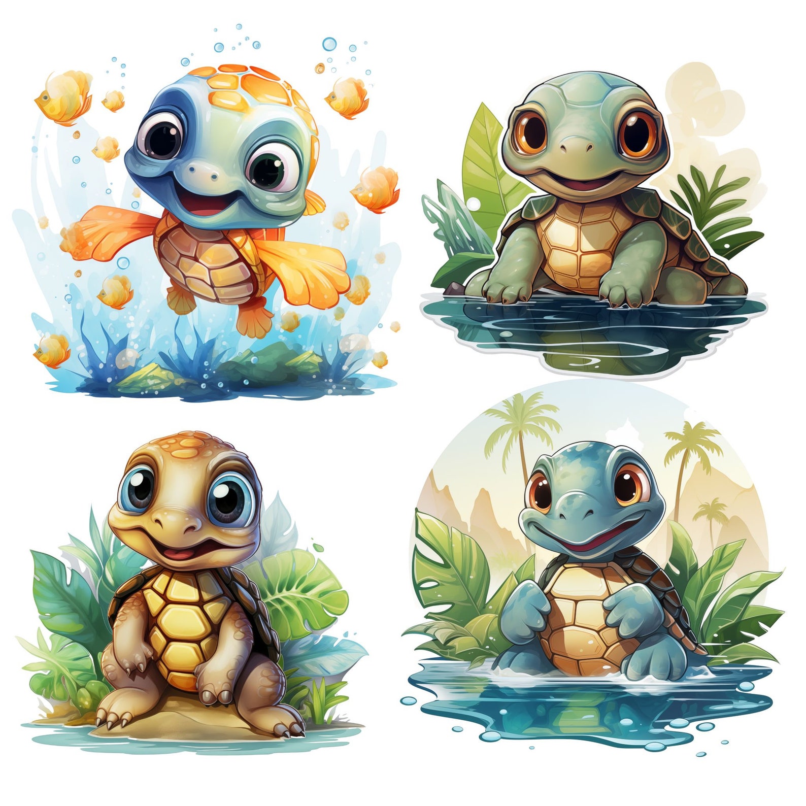 20 Baby Turtle PNG, Animated Sublimation, Kawaii Sea Cute Baby ...