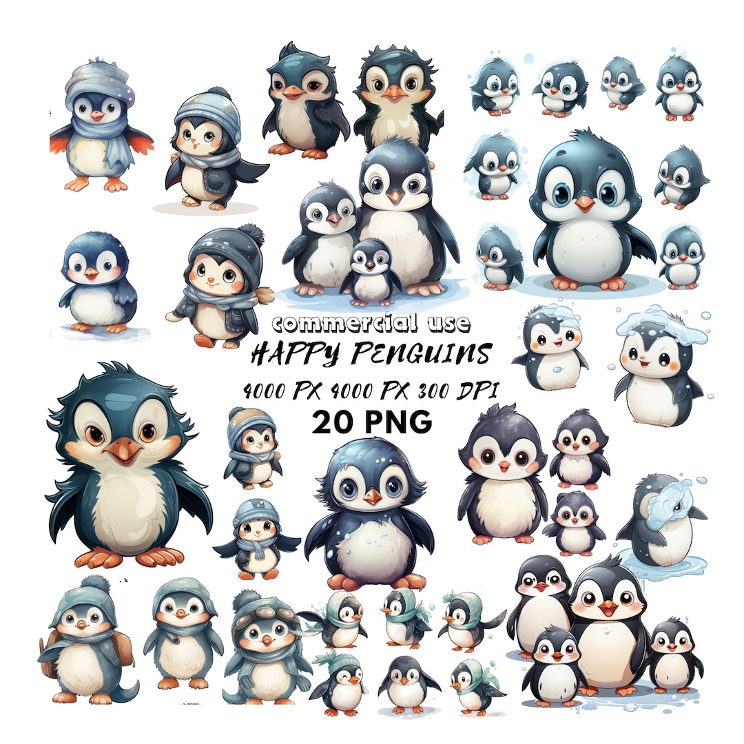 Kawaii Animated Penguins Clipart for Sublimation Design Cute Penguin ...