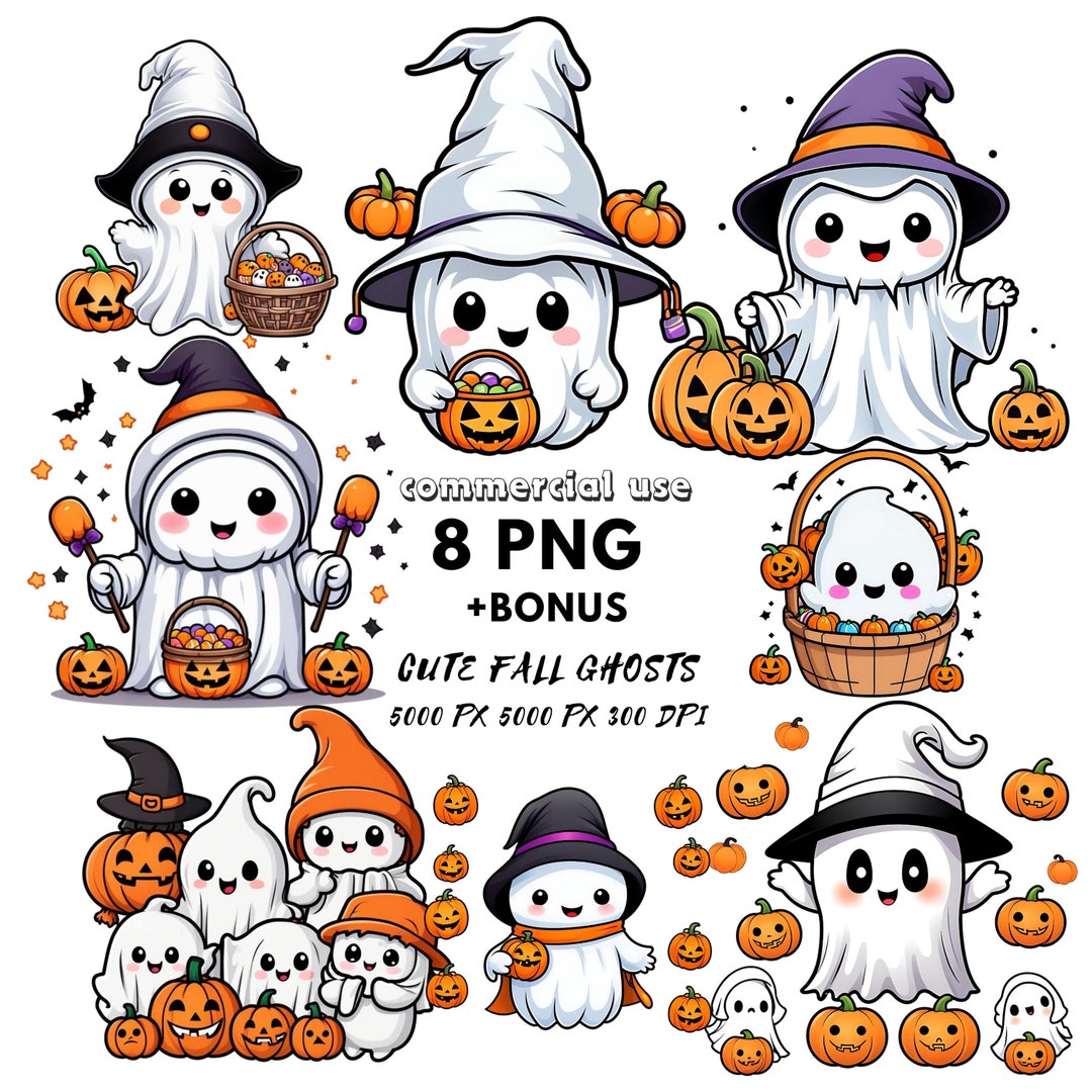 Cute Ghost Clipart Kawaii Ghost Commercial Use Halloween Png Instant ...