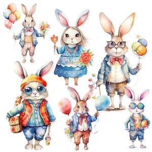 Cute Easter Bunny Clipart Bundle Floral Spring Holiday Easter Egg Hare ...