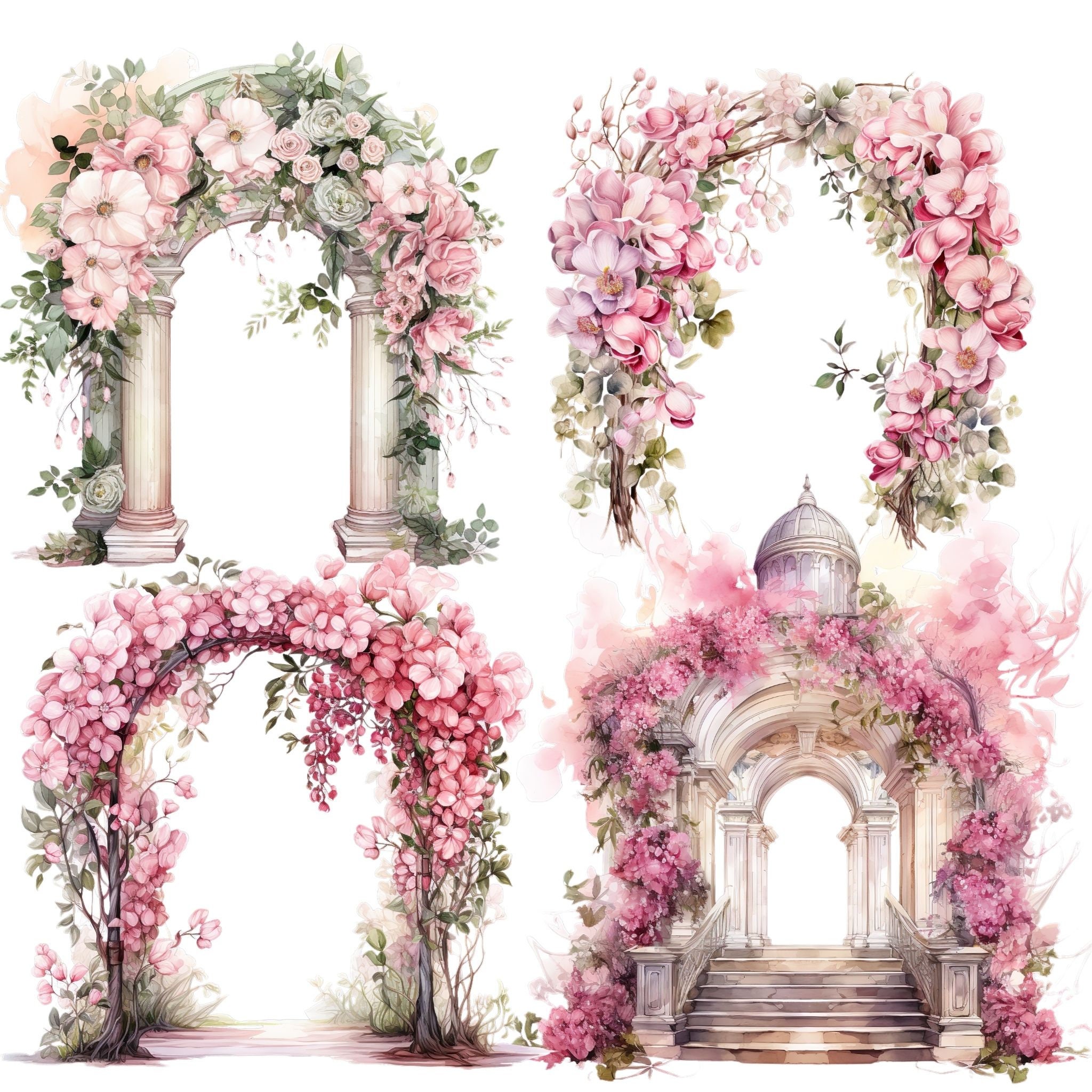 Wedding Arch Floral Clipart Bundle Watercolor Festive Celebration Png ...
