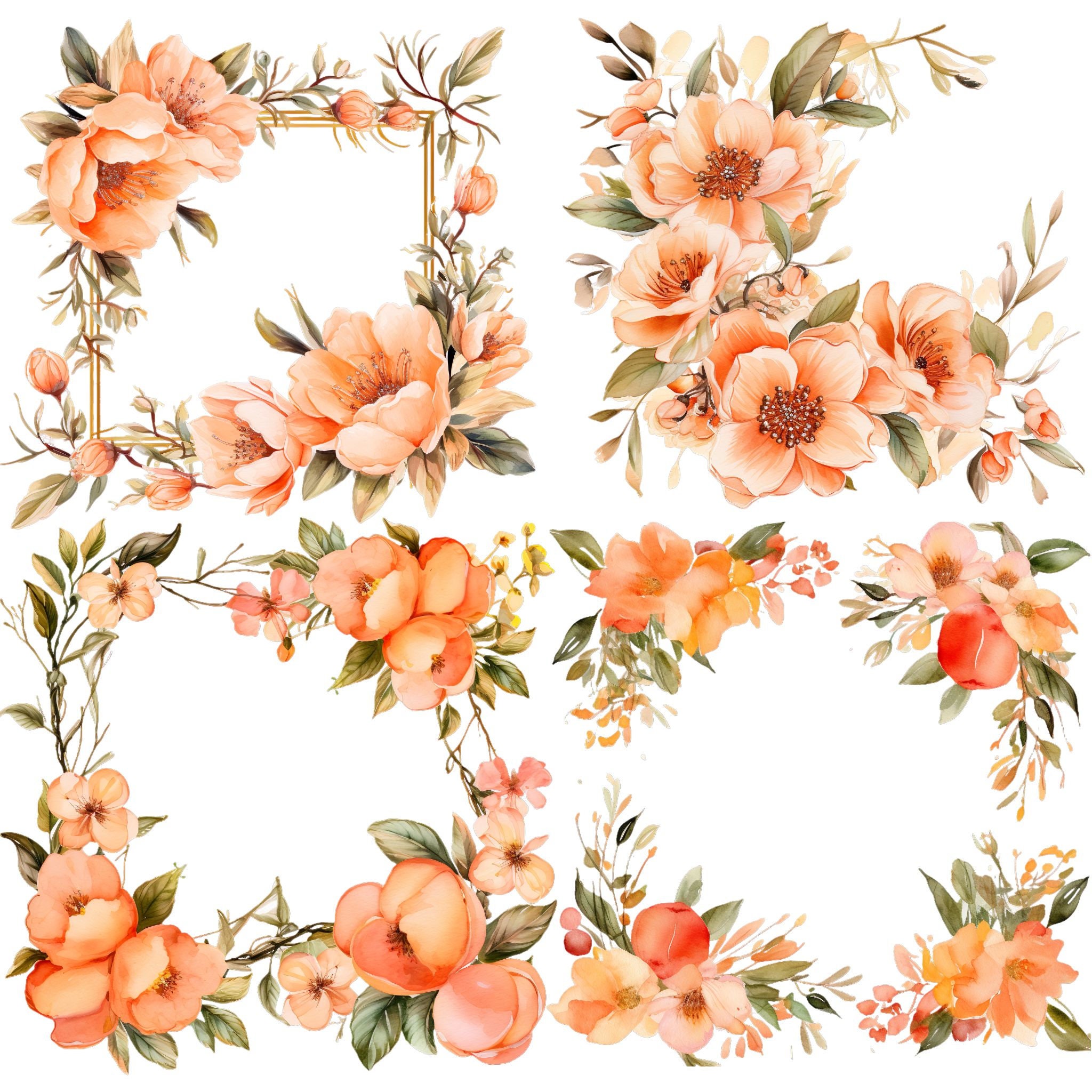 Watercolor Peach Floral Clipart Floral Wreath PNG Blush Flower ...