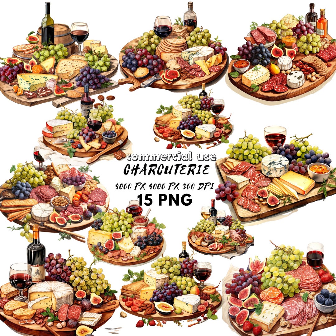 Charcuterie Board Clipart PNG Cheese Board and Wine PNG Charcuterie ...
