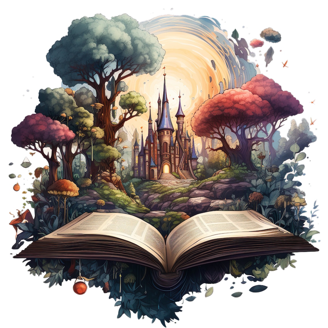 Booklover Fantasy World 13 Clipart Watercolor PNG Bookworm Life Books ...
