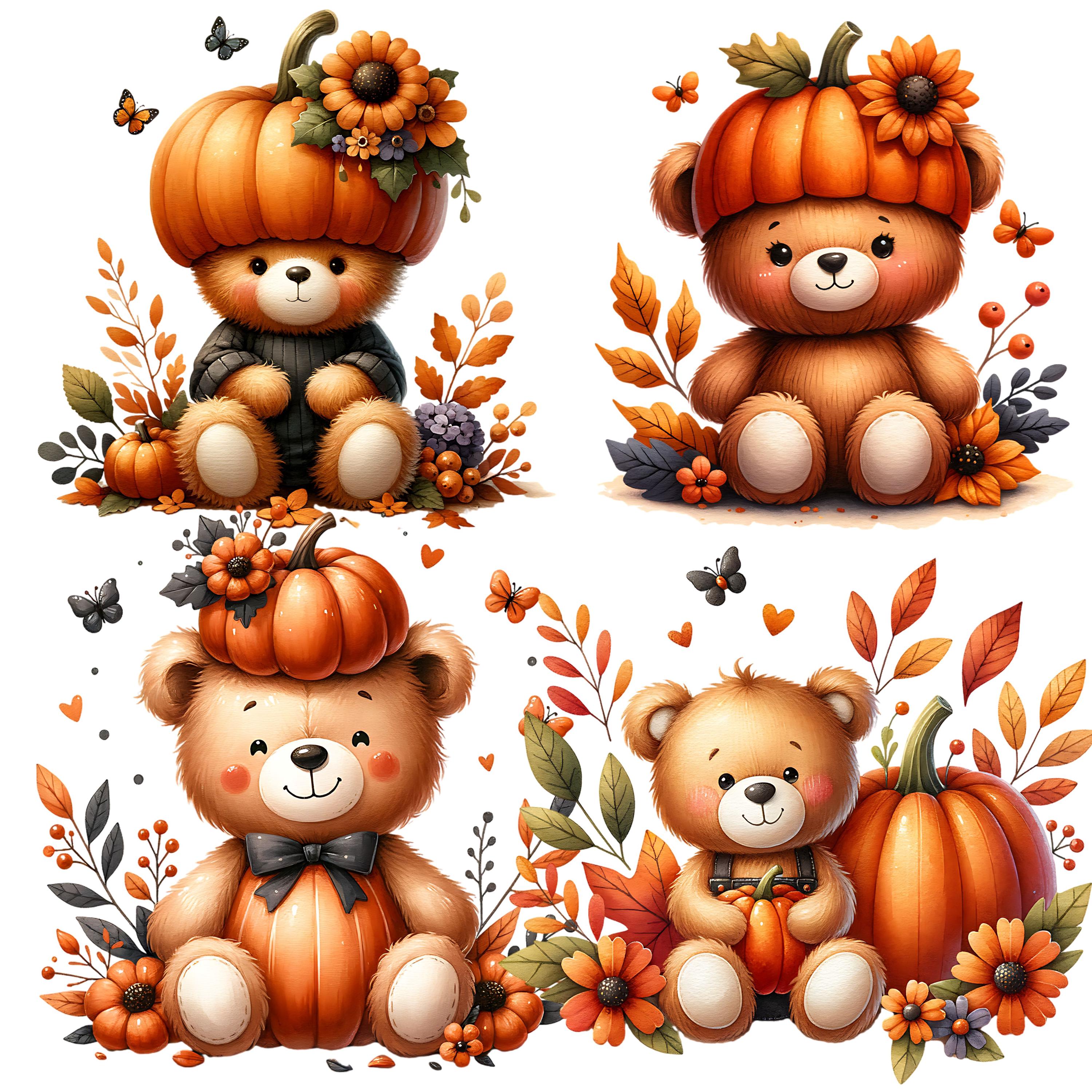 Halloween Teddy Bear Clipart – Cute Pumpkin Bear Art (digital Download ...