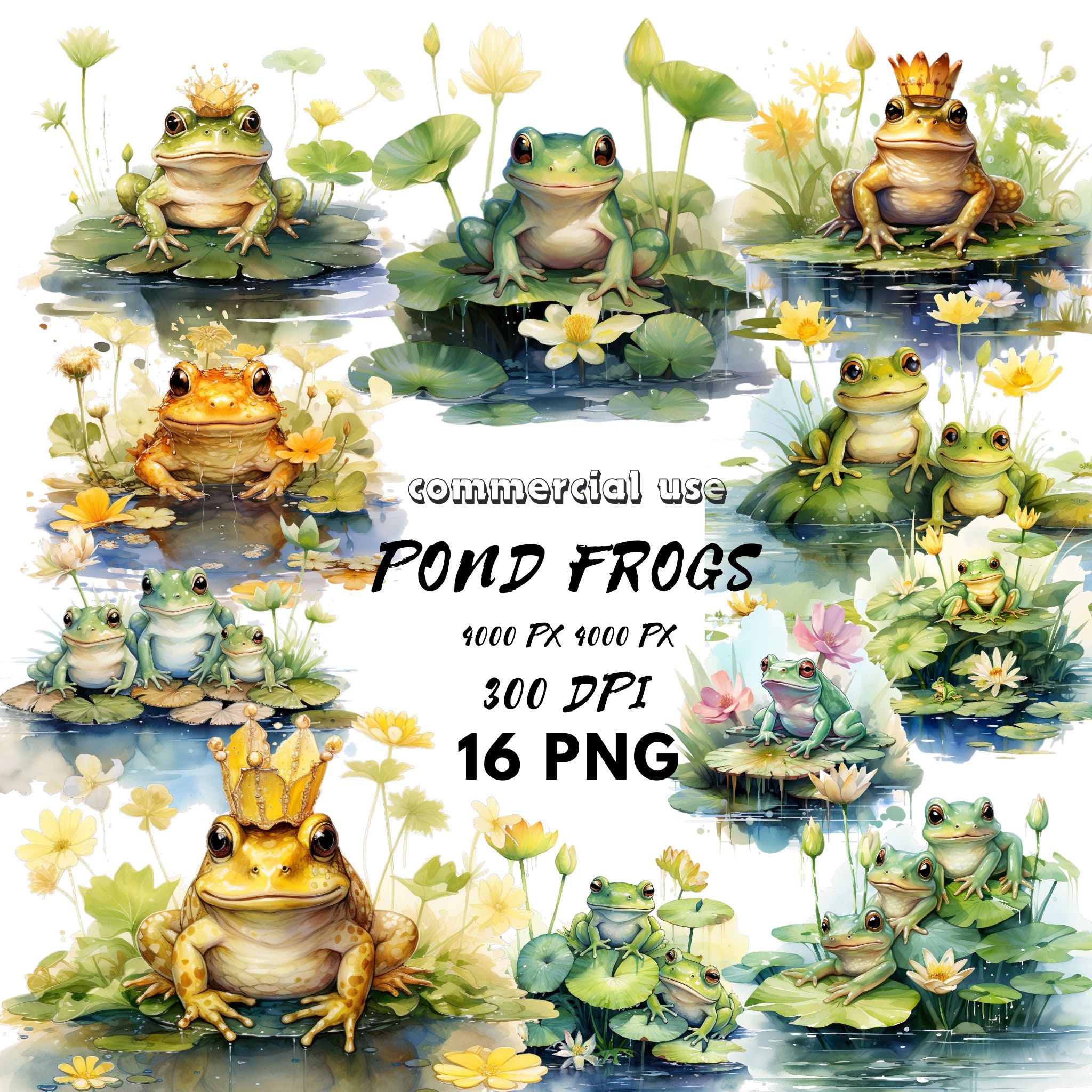 Amphibian Woodland Animal Png Cute Frogs Digital Download Watercolor ...