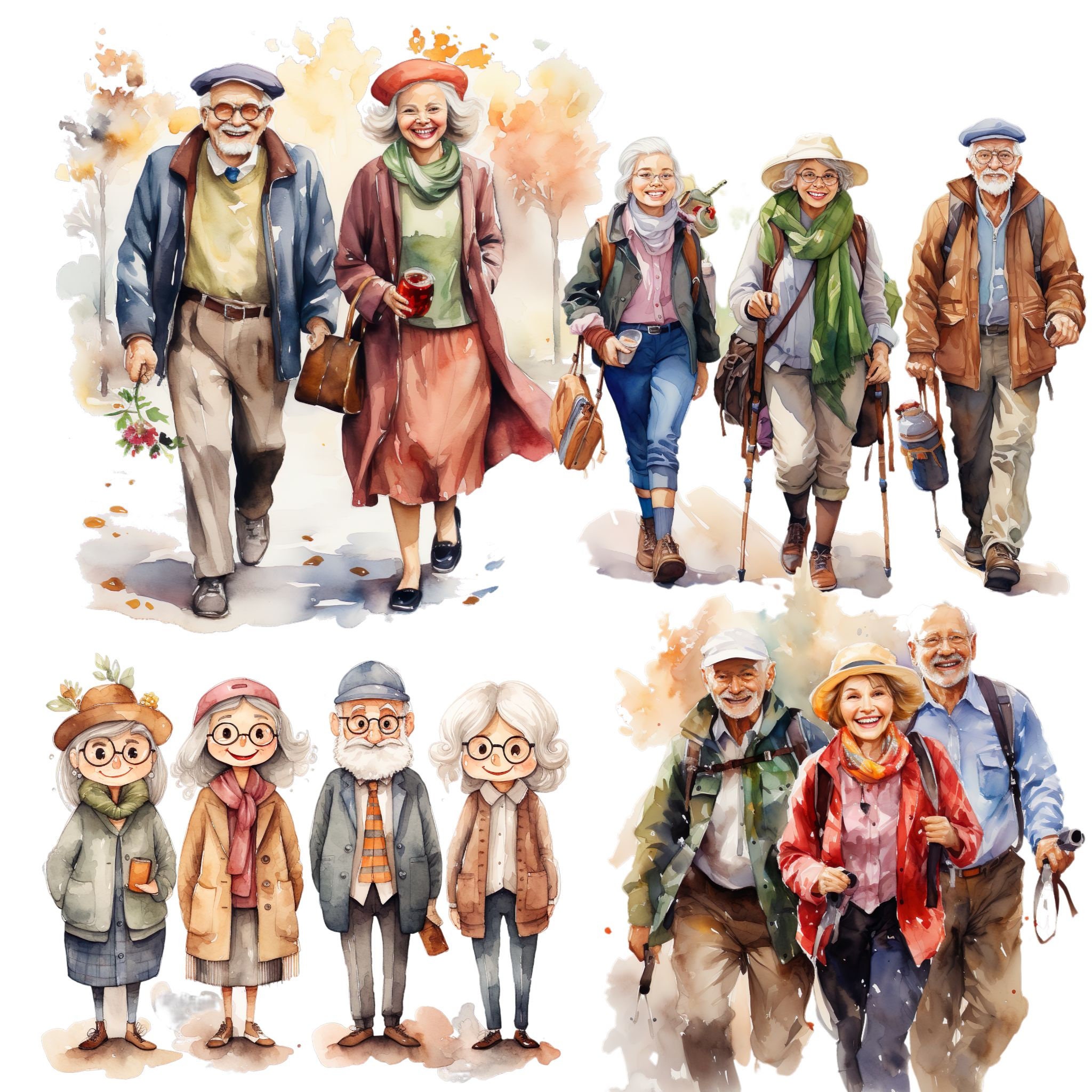 Old Couple Clipart Aged Lover Couple Watercolor Clipart Old Bride Groom ...