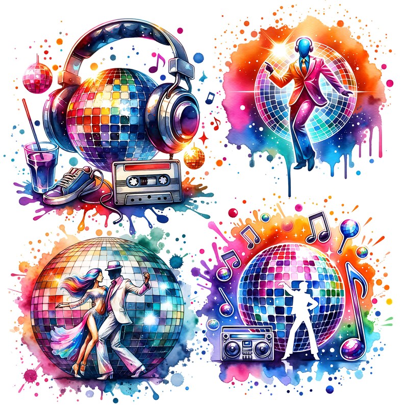 Watercolor Disco Ball Clipart Disco Cowgirl Clipart Digital Paper Craft ...