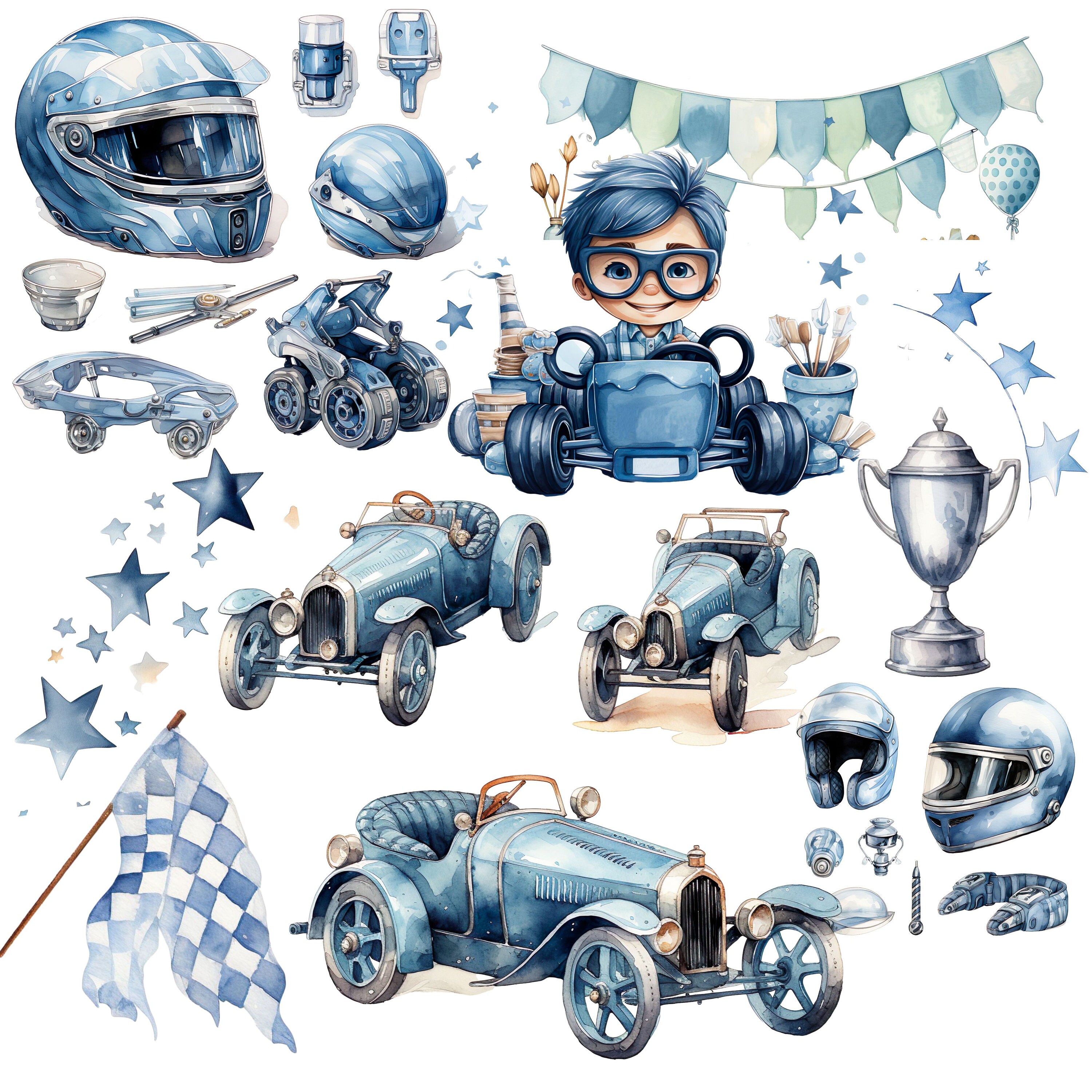Race Car Watercolor Driver | Cars Clipart | Commercial Use | Baby Boy ...