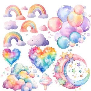 Pastel Rainbow Clipart Watercolor Rainbow PNG Bundle Nursery Decor ...