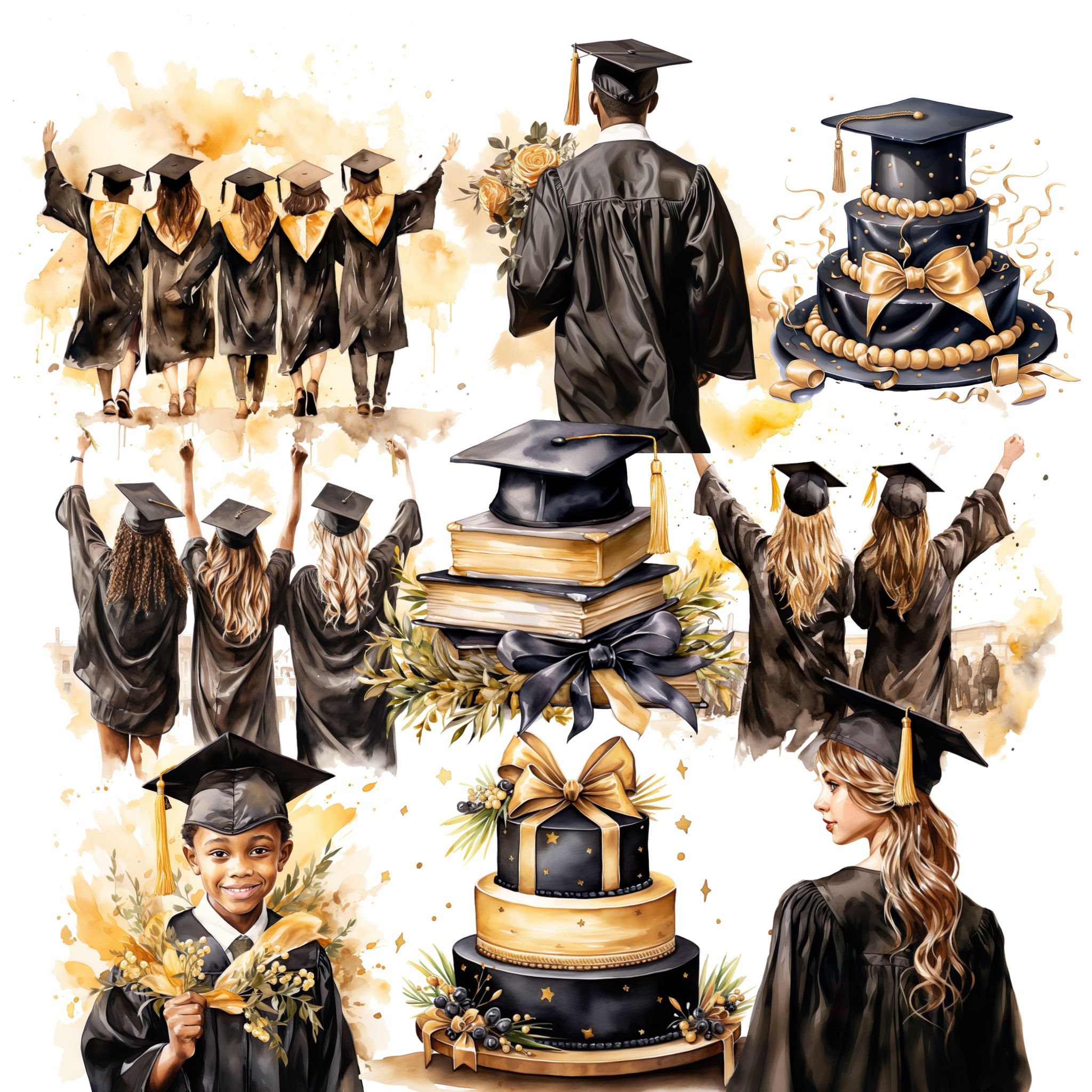 Grad Cap Clipart, Class of 2024 Senior High School, Black and Gold ...