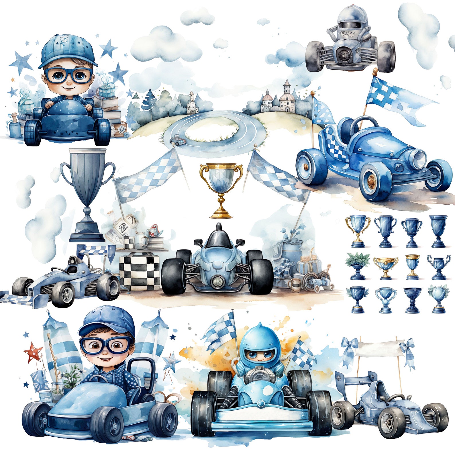 Race Car Watercolor Driver | Cars Clipart | Commercial Use | Baby Boy ...