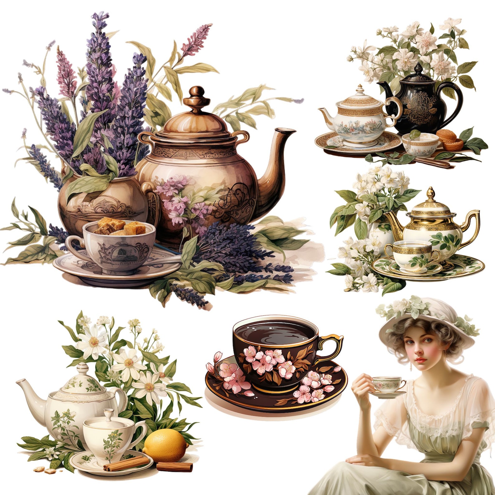 Vintage Tea Clipart Tea Clipart 50 Png Bundle High Party Teapots ...