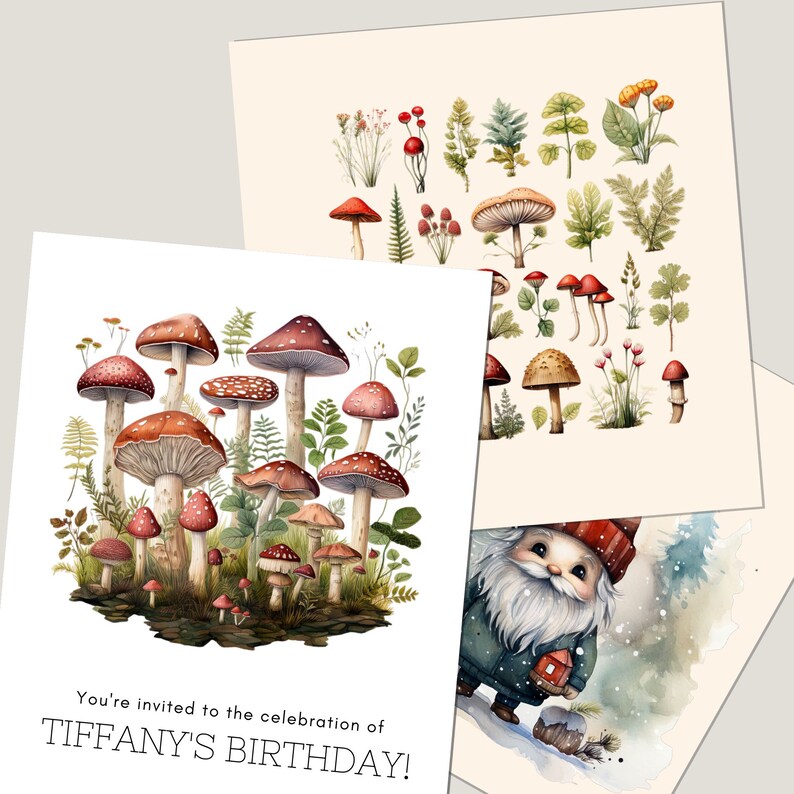 Toadstool Mushrooms Watercolor Fall Clipart Thanksgiving Forest Fungus ...