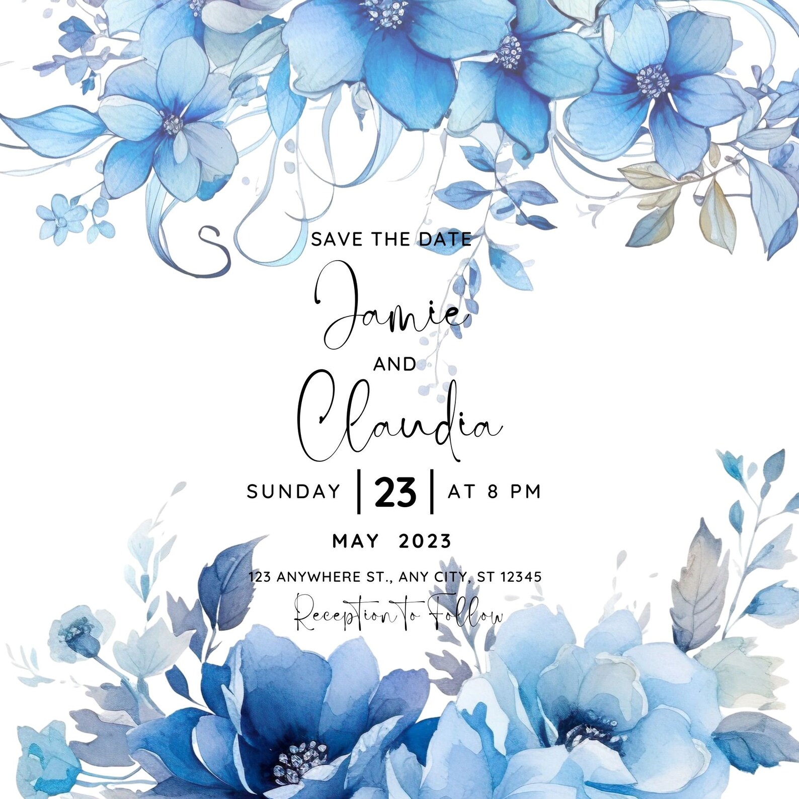 Light Blue Floral Clipart Bundle Watercolor Blue Wild Floral Wreaths ...