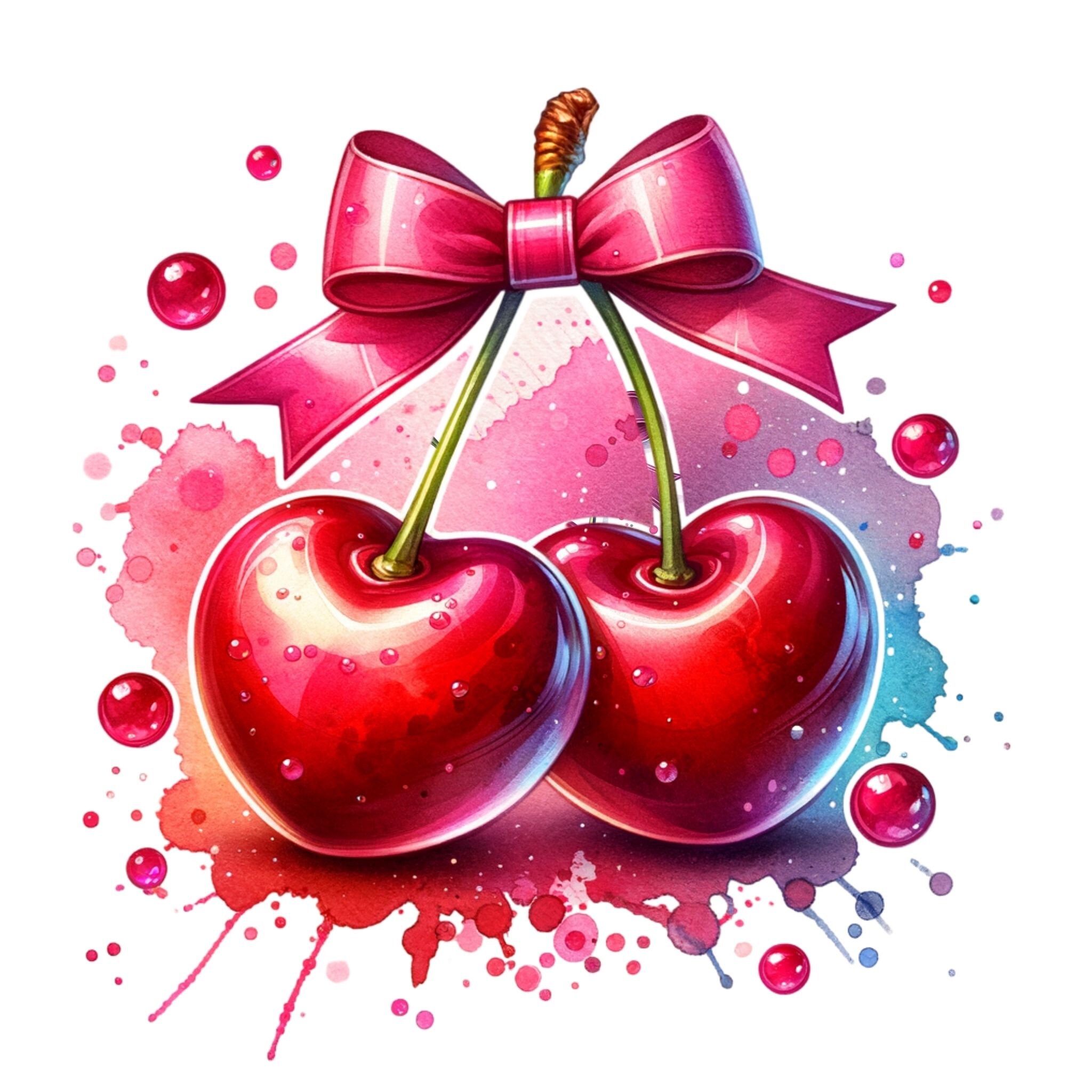 Preppy Cherry Clipart Bow Watercolor Girly Lover Ribbon Png Pink Bow ...