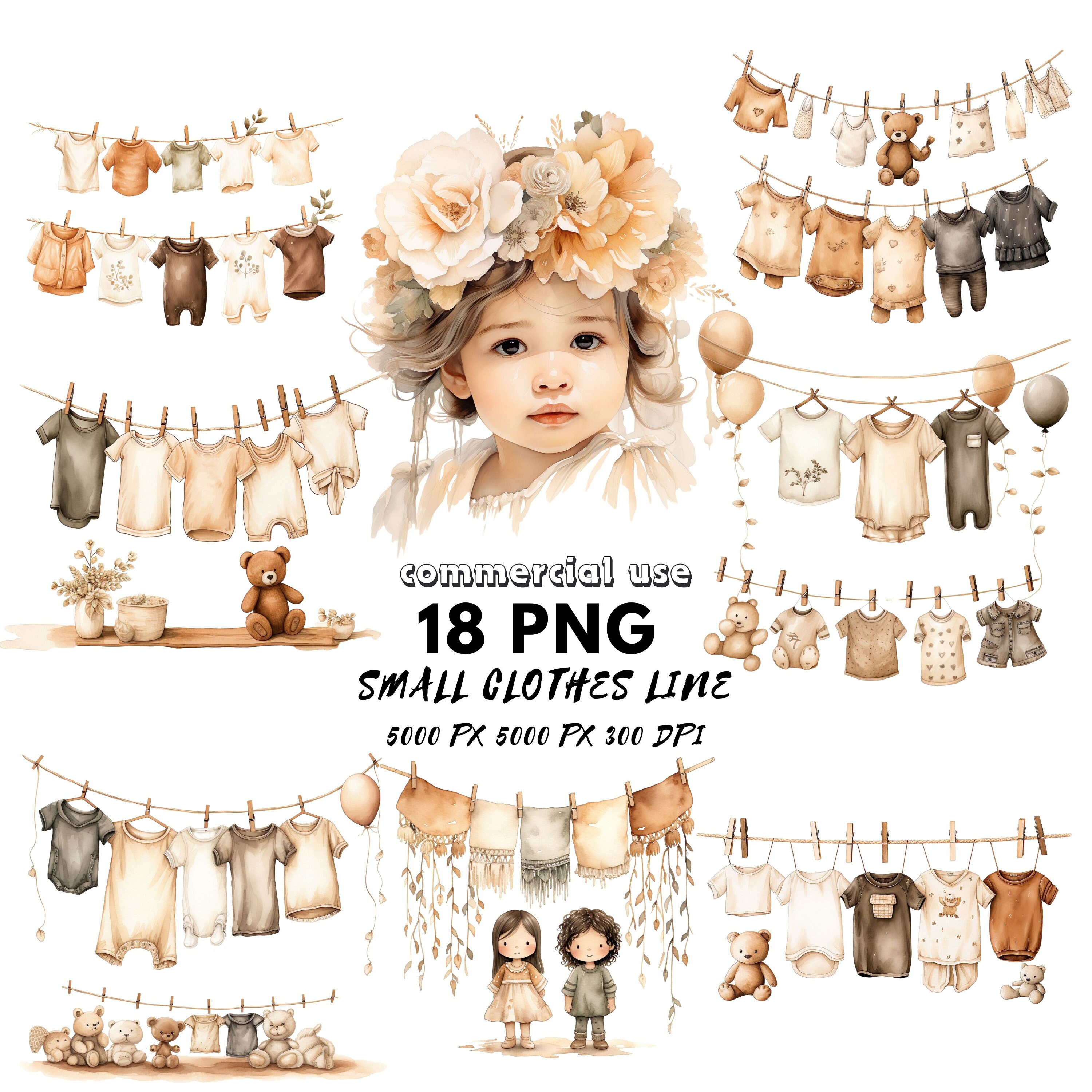 Baby Clothes | Baby Boy Girl Washing Line Clipart | Clothesline Baby ...