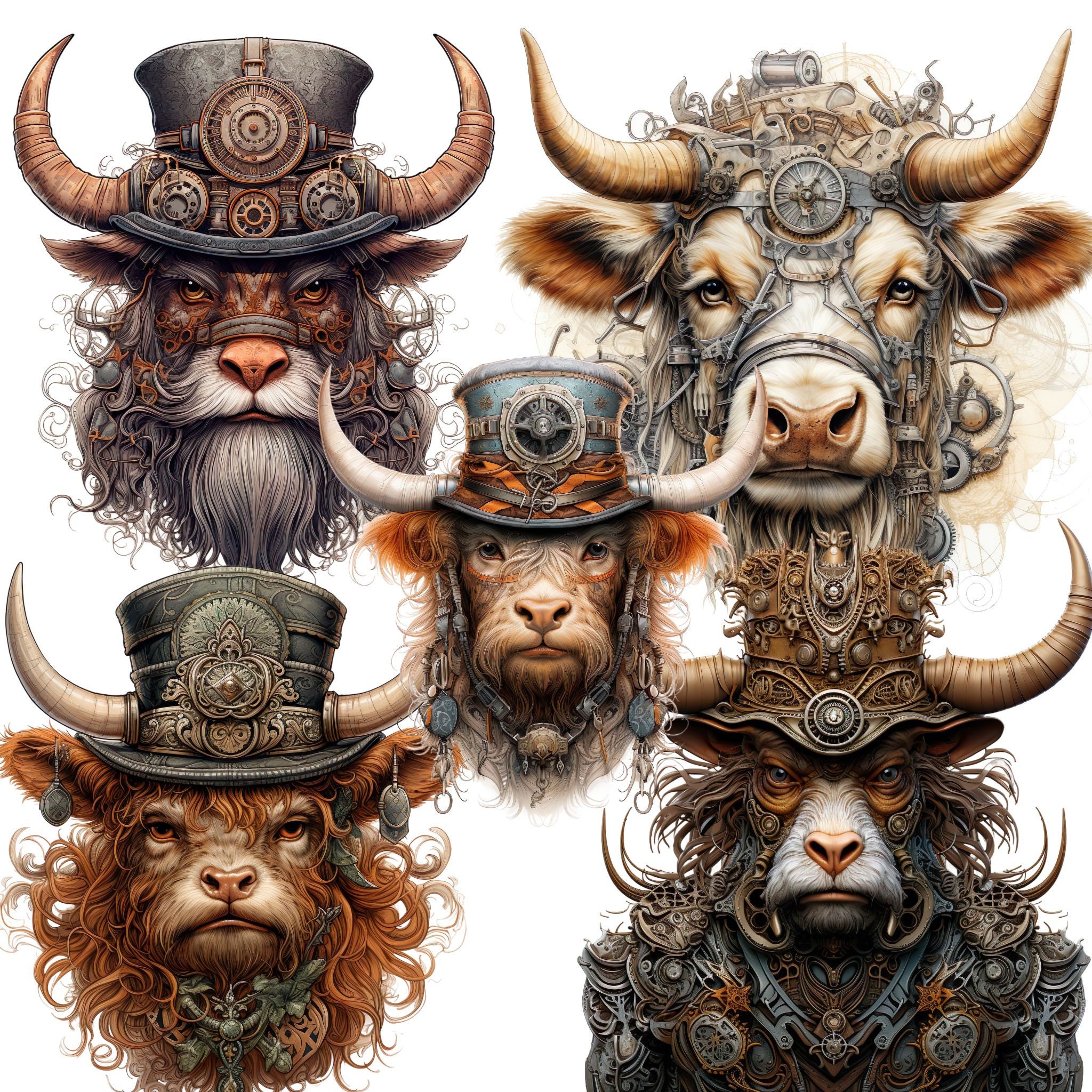 Steampunk Highland Cow Clipart Bundle Highlandcow Steampunk PNG Bundle ...