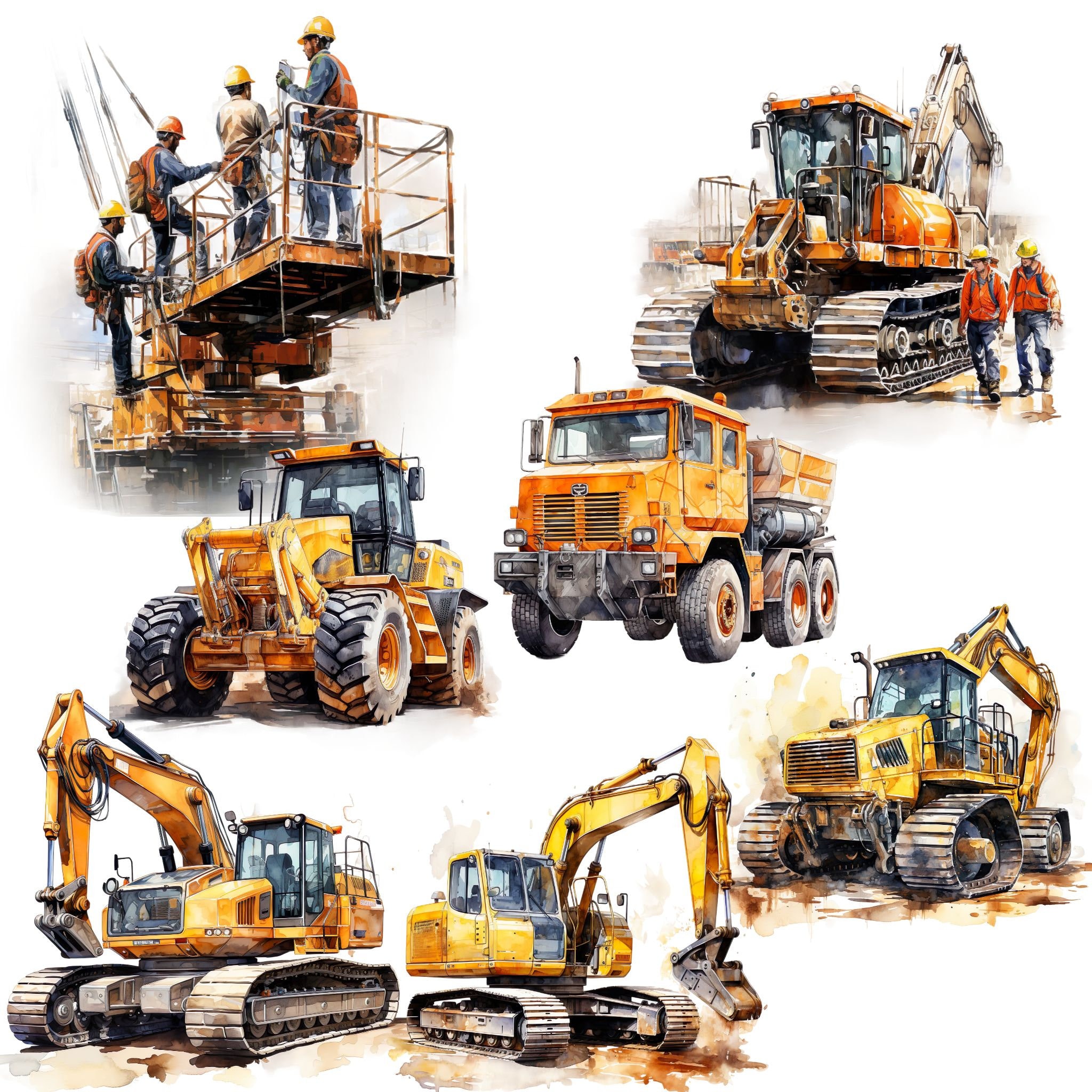 Construction Watercolor Clipart Bundle Construction Vehicle PNG Truck ...