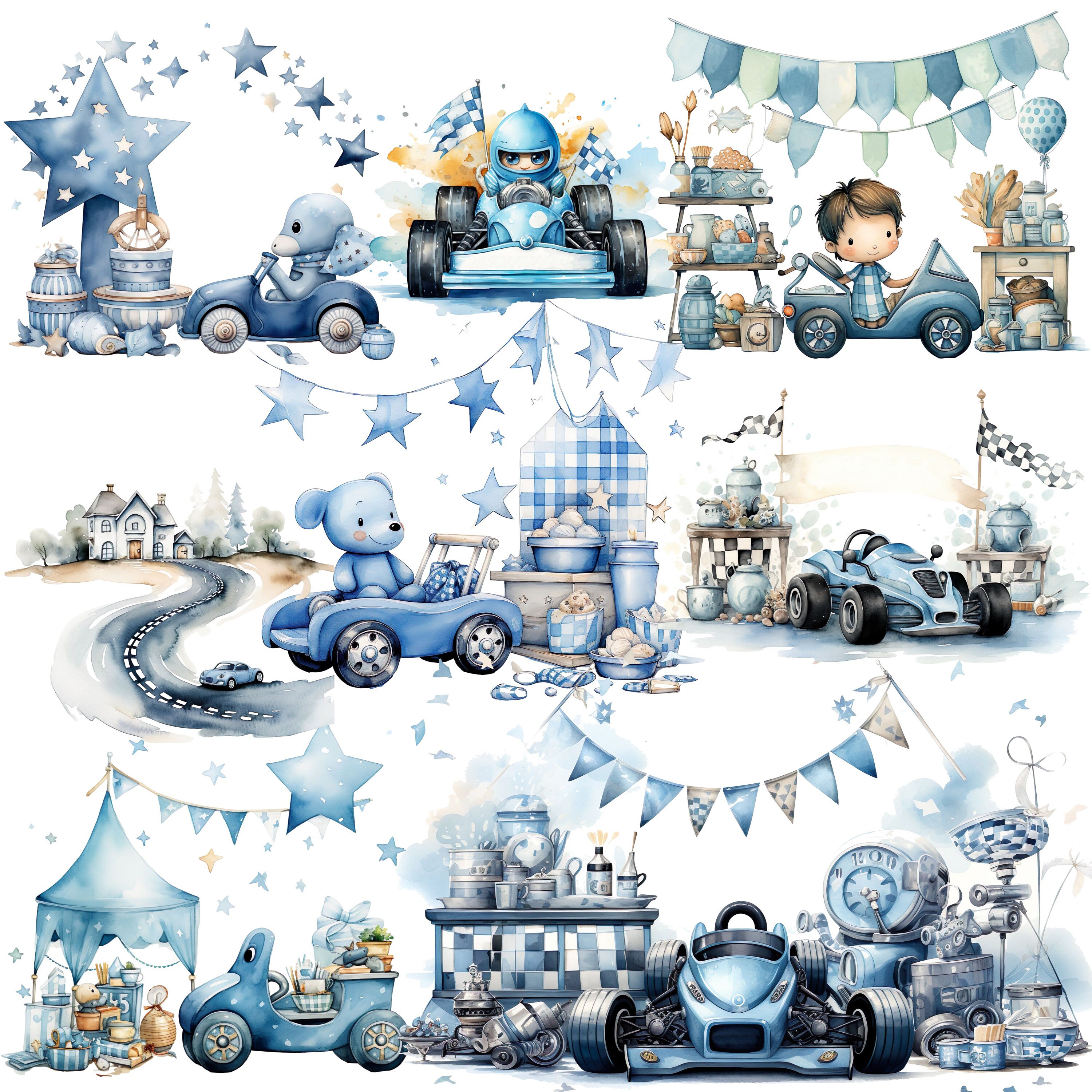 Race Car Watercolor Driver | Cars Clipart | Commercial Use | Baby Boy ...