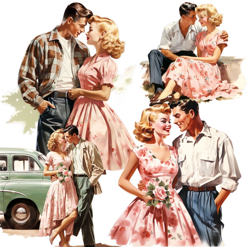 Loving Couple Retro Valentine PNG Vintage Lovers Old Love Graphics ...