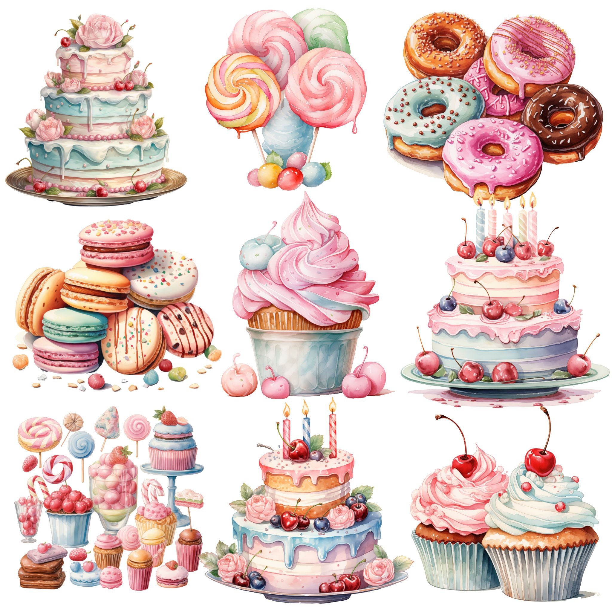 Pastel Candy Clipart, Watercolor Sweets Clipart, Digital Download ...