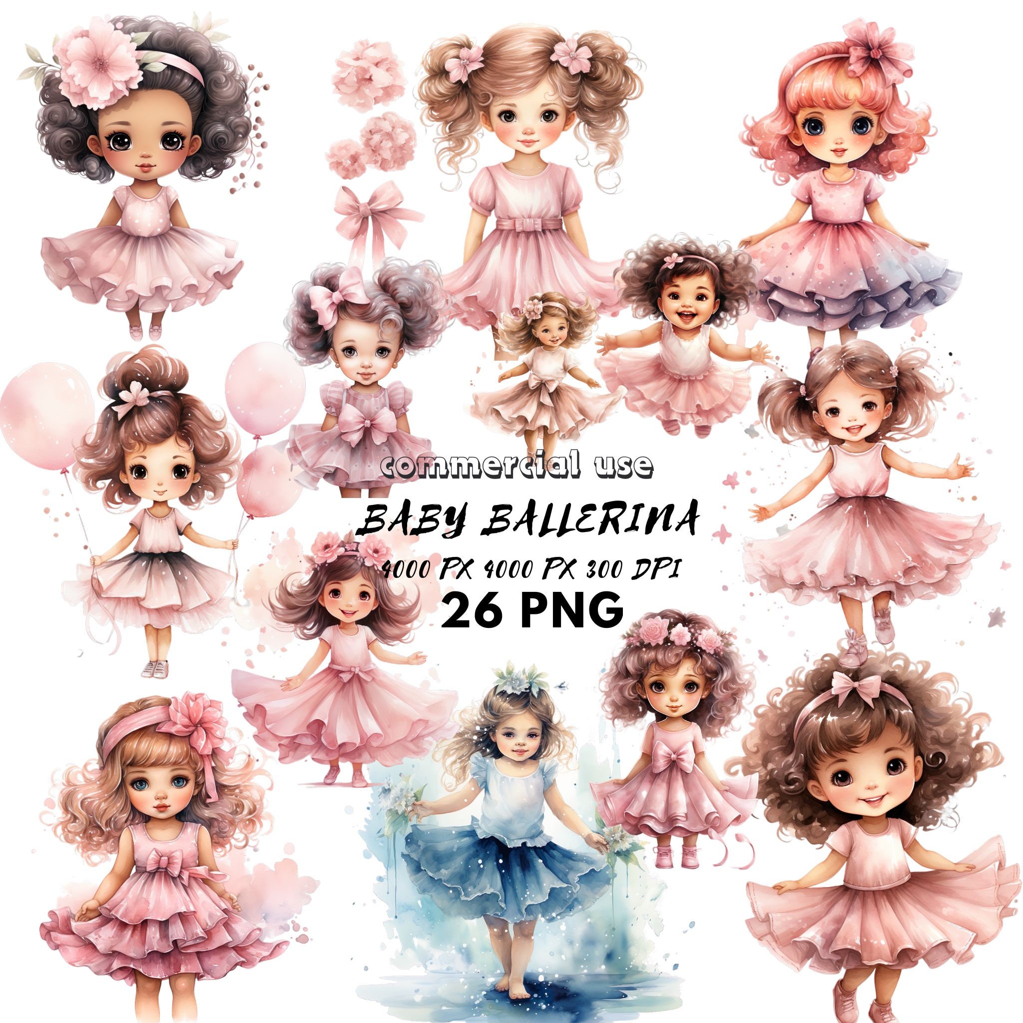 Pink Ballerina Baby Girl Watercolor Clipart Cute Pink Ballet Girl PNG ...