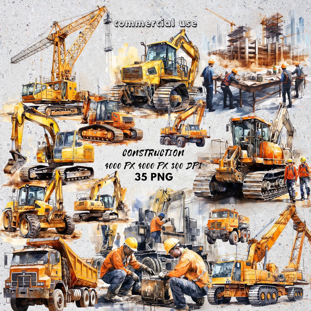 Construction Watercolor Clipart Bundle Construction Vehicle PNG Truck ...