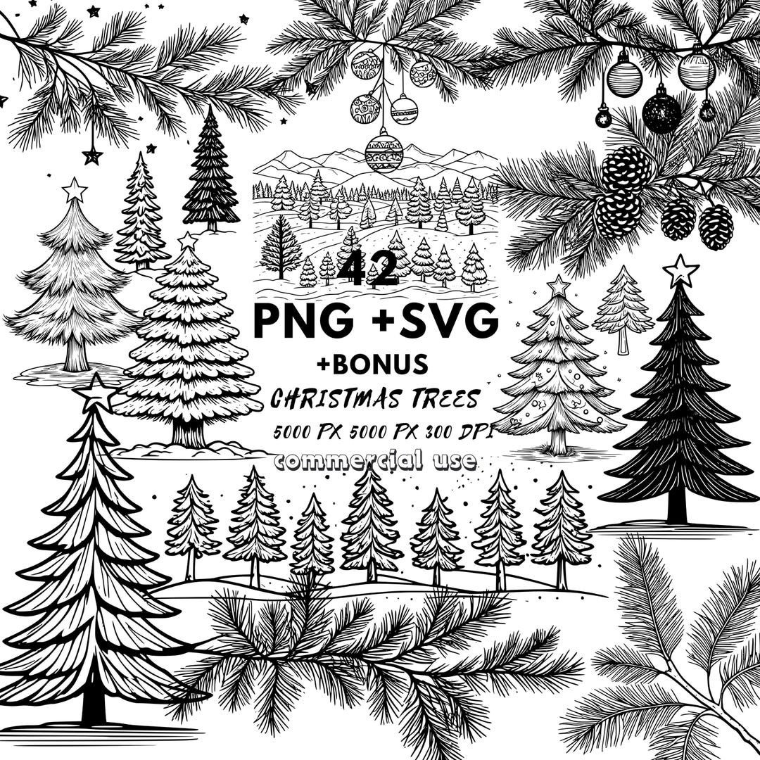 Cute Tree SVG Bundle - Pine Branches - Christmas Decor - Digital ...
