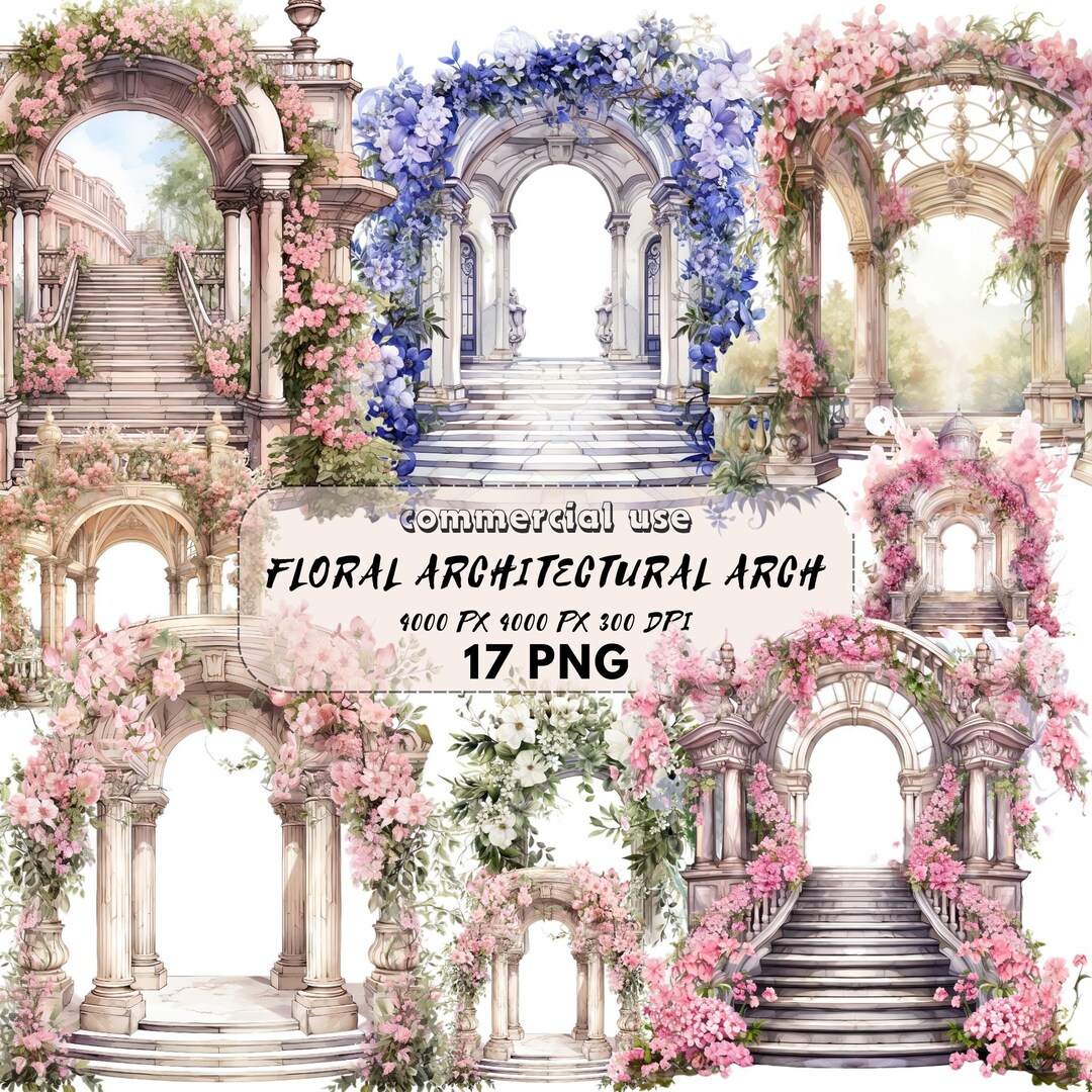 Wedding Arch Floral Clipart Bundle Watercolor Festive Celebration Png ...