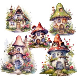 Fairy House Clipart Mushroom Garden Houses Watercolor Graphics PNG ...
