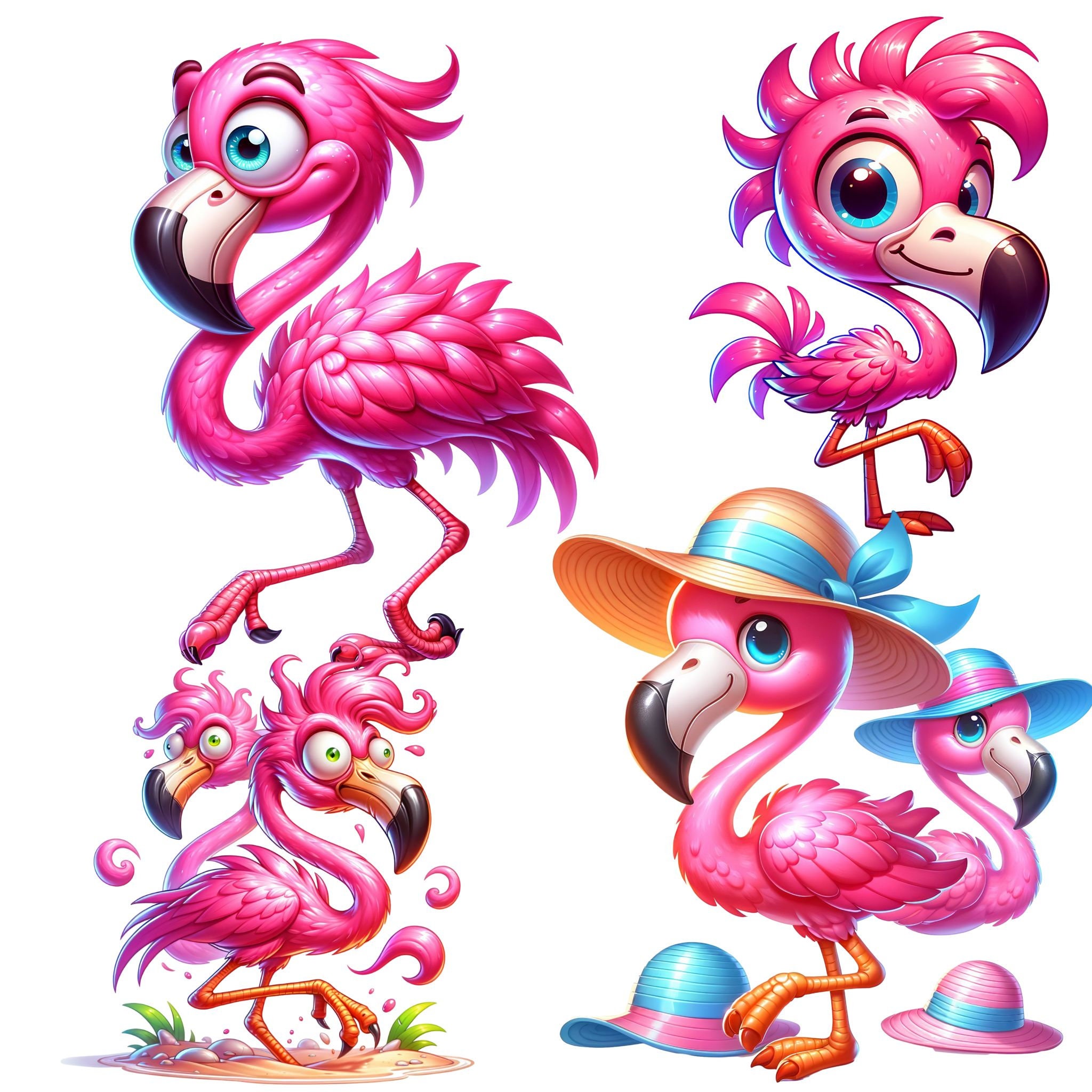 Crazy Pink Flamingo Cartoon PNG Tropical Flamingo Pink Bird Clipart ...