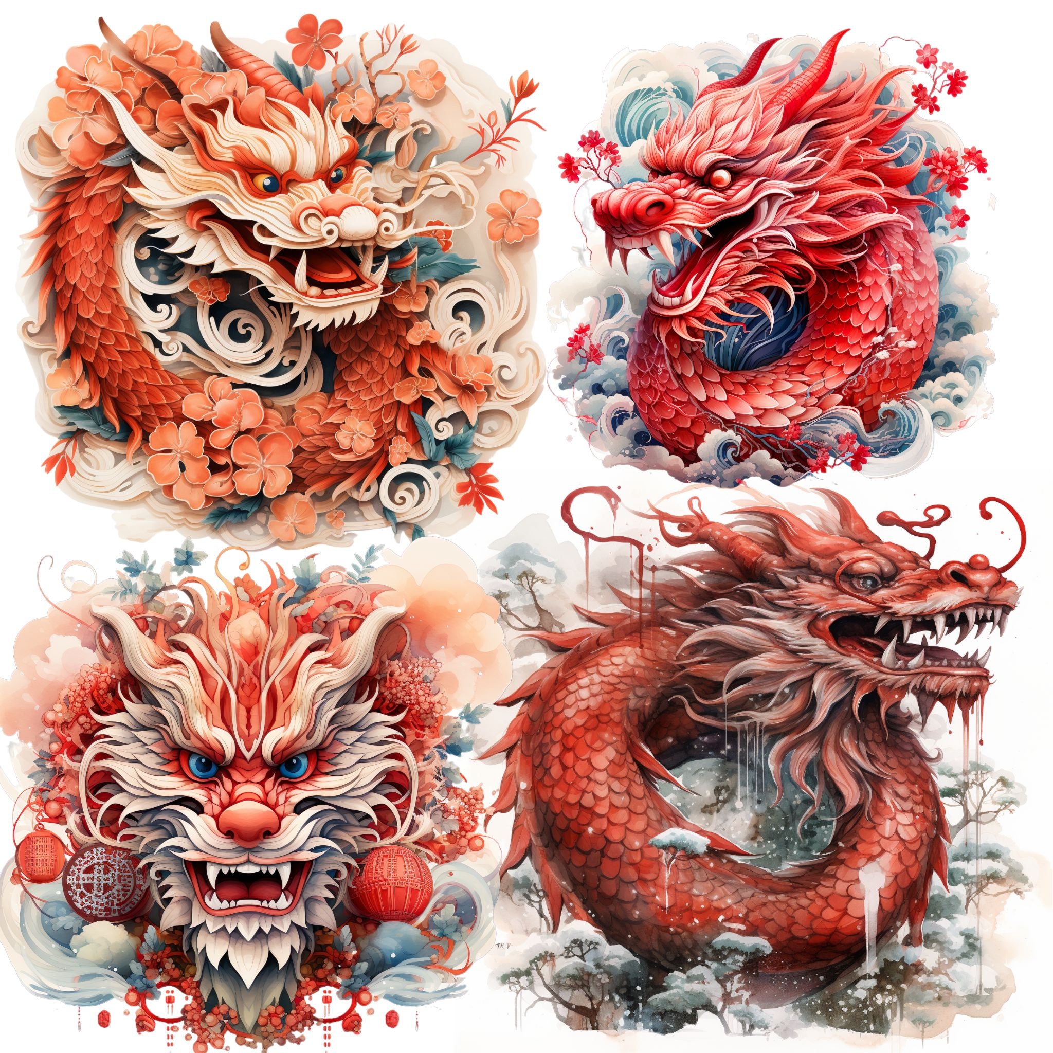 Wood Dragon Chinese Zodiac 2024 PNG Watercolor New Year Dragon Clipart ...
