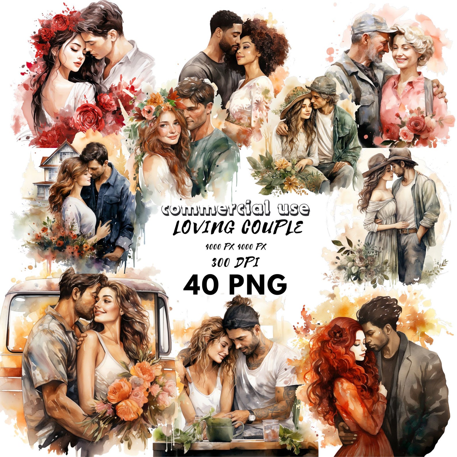 Loving Couple Watercolor Clipart Bride Groom Valentine Couples PNG ...