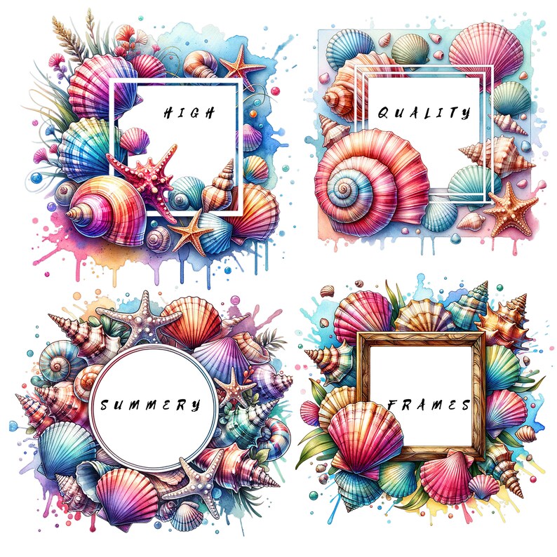 Shells Frame Clipart Mermaid PNG Seashell Frame Digital Clipart Coral ...