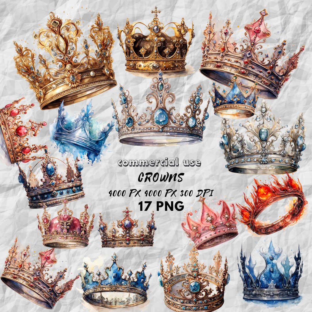 Crown Watercolor Clipart Royal Silver Gold Stones Headpiece Vintage ...