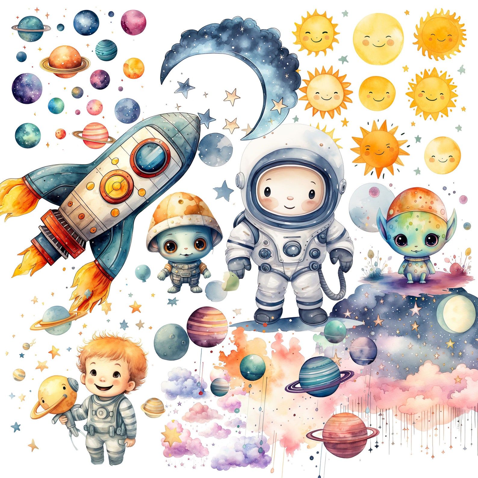 70 Little Space Astronaut Spaceship | Cute Space Clipart: Astronaut Art ...