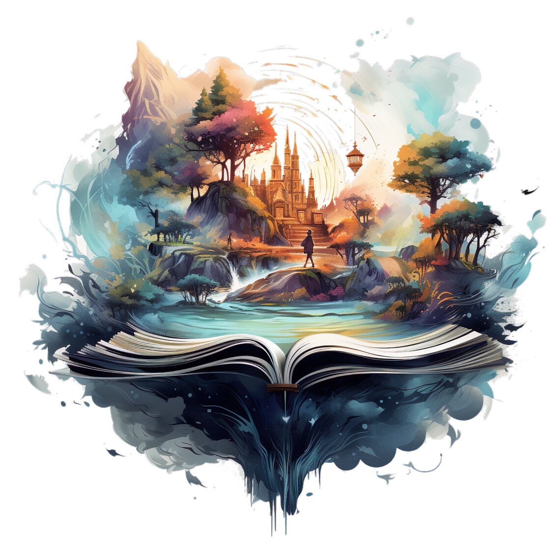 Booklover Fantasy World 13 Clipart Watercolor PNG Bookworm Life Books ...