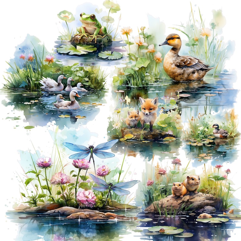 Watercolor Cute Frog Clipart Dragonfly Toad Transparent PNG Wildlife ...
