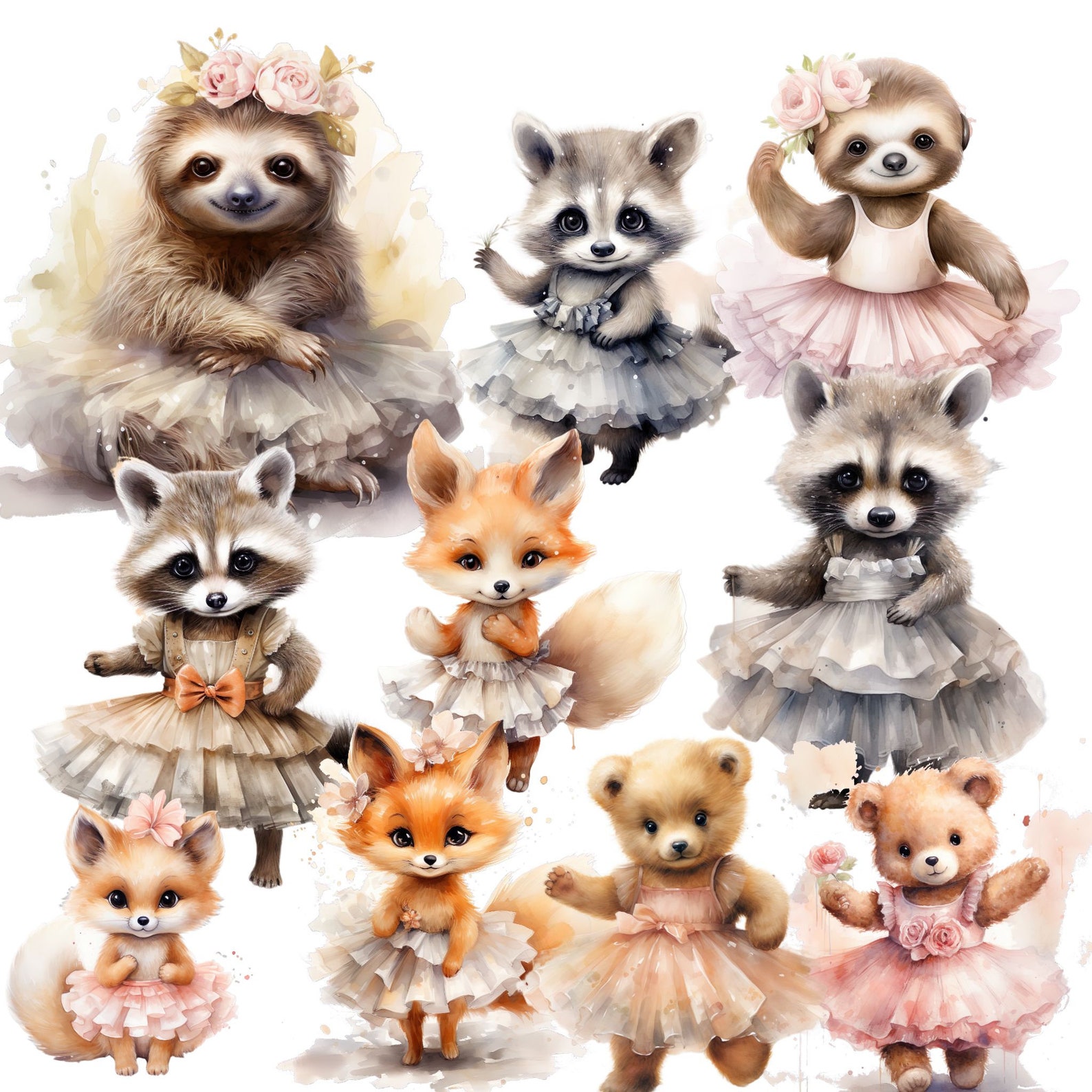 Ballerina Animal Clipart Ballerina Baby Girl Dance Floral Baby Rabbit ...