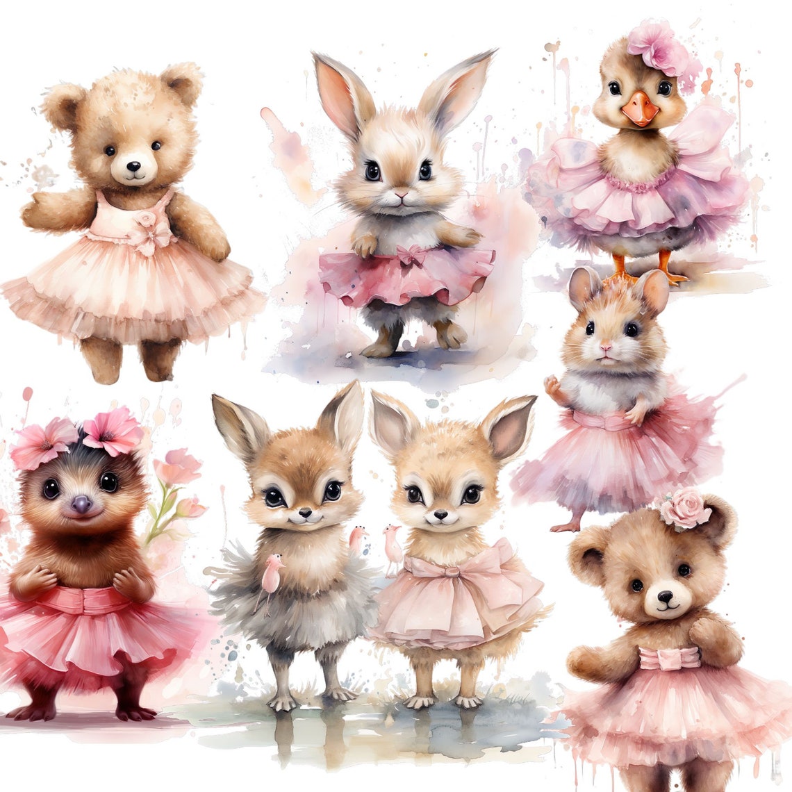 Ballerina Animal Clipart Ballerina Baby Girl Dance Floral Baby Rabbit ...