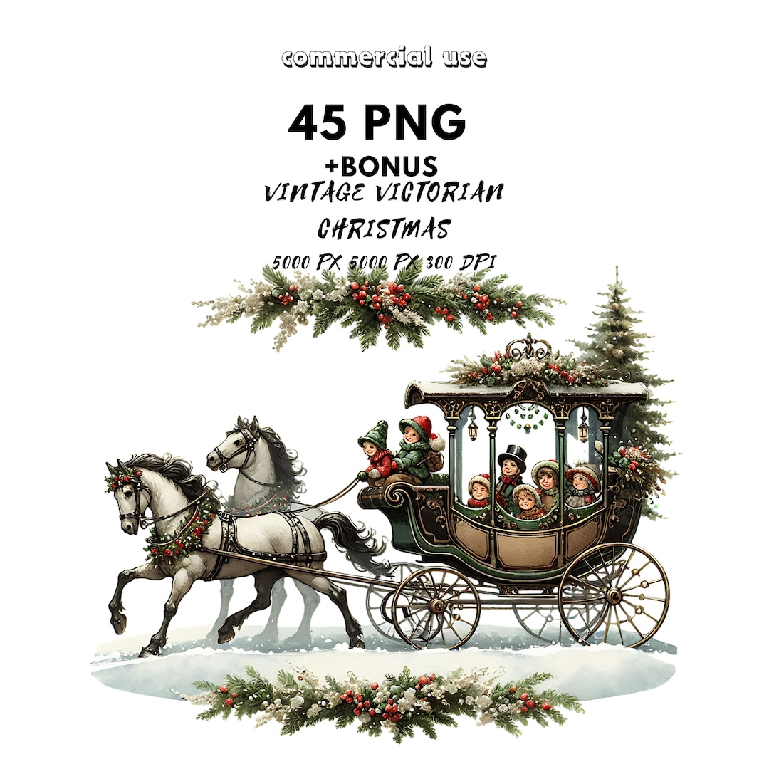 Retro Christmas PNG Clipart Bundle: Vintage Victorian Graphics (digital ...