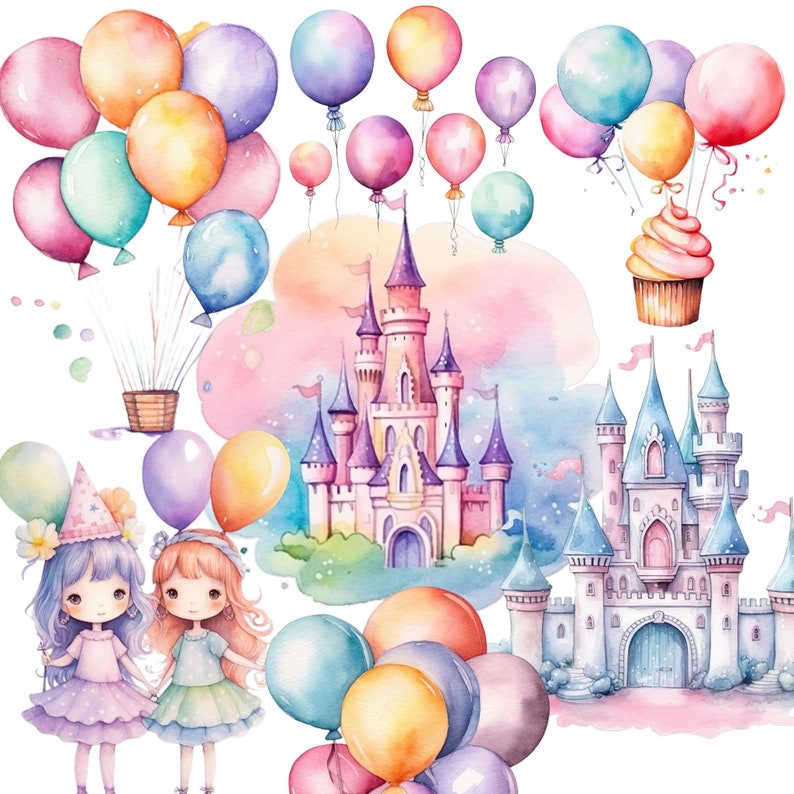 Pink Little Princess Clipart Watercolor Rainbow Fairytale Clipart for ...