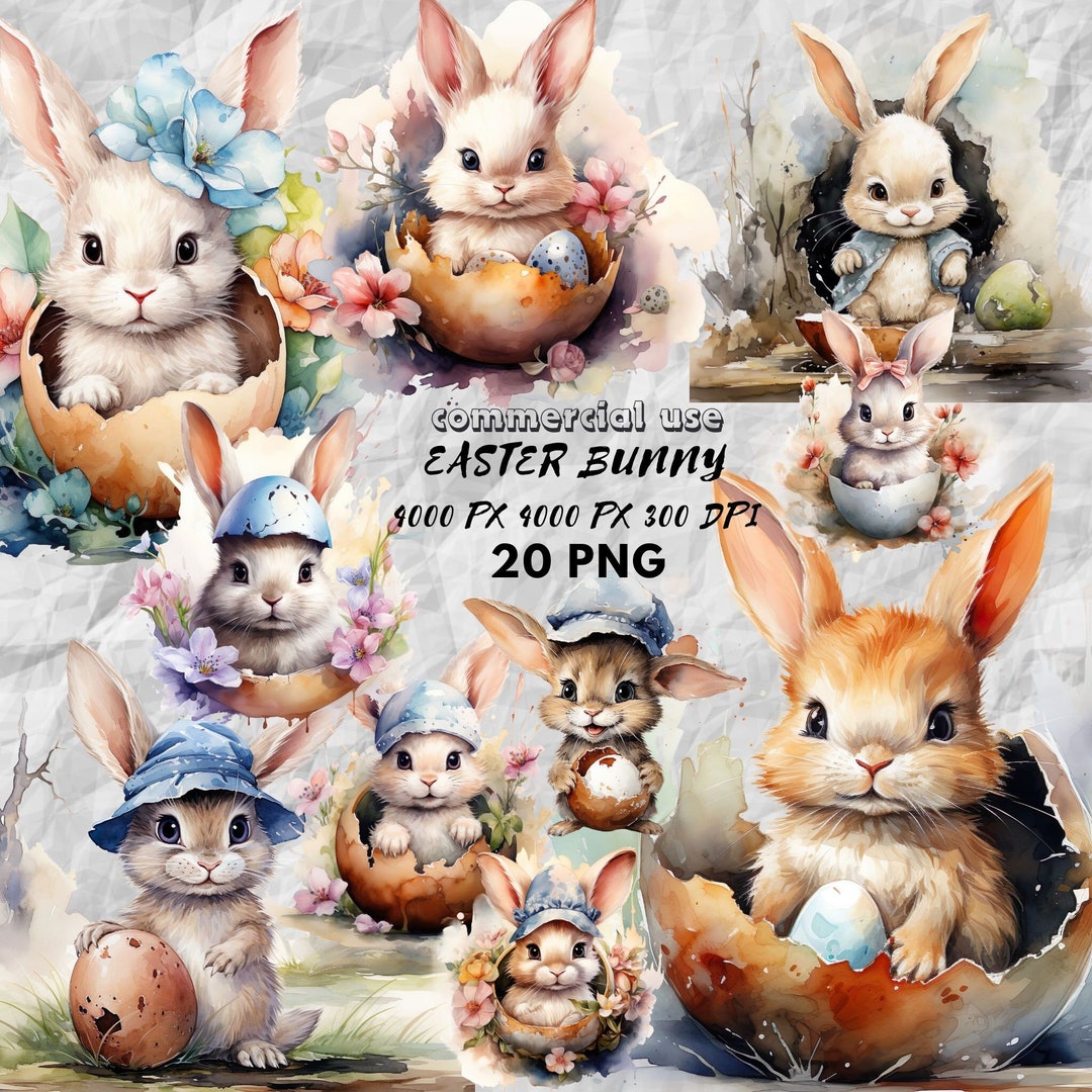 Easter Bunny Clipart Floral Spring Holiday Easter Egg Hare Cute Rabbit ...