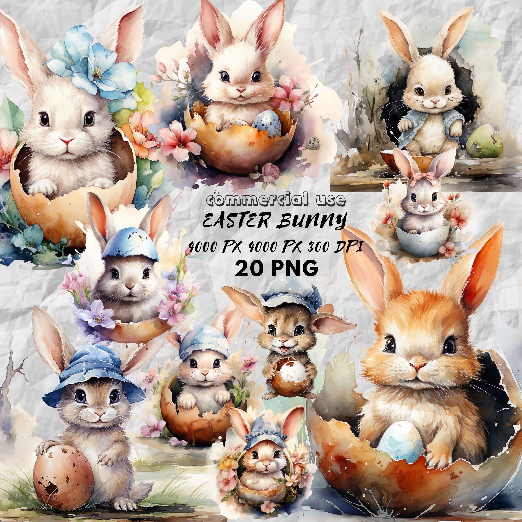 Easter Bunny Clipart Floral Spring Holiday Easter Egg Hare Cute Rabbit ...